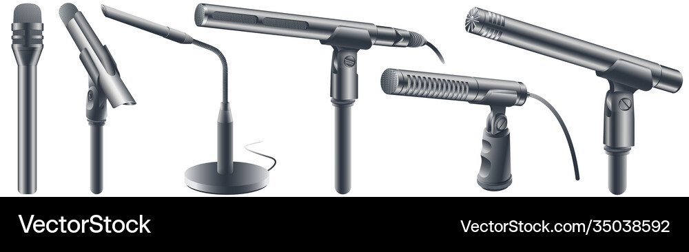 Microphones collection in realistic style Vector Image