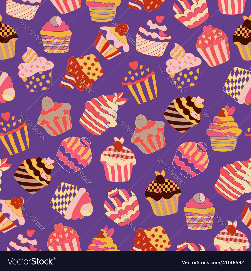 Multiflavored cupcakes seamless pattern Royalty Free Vector