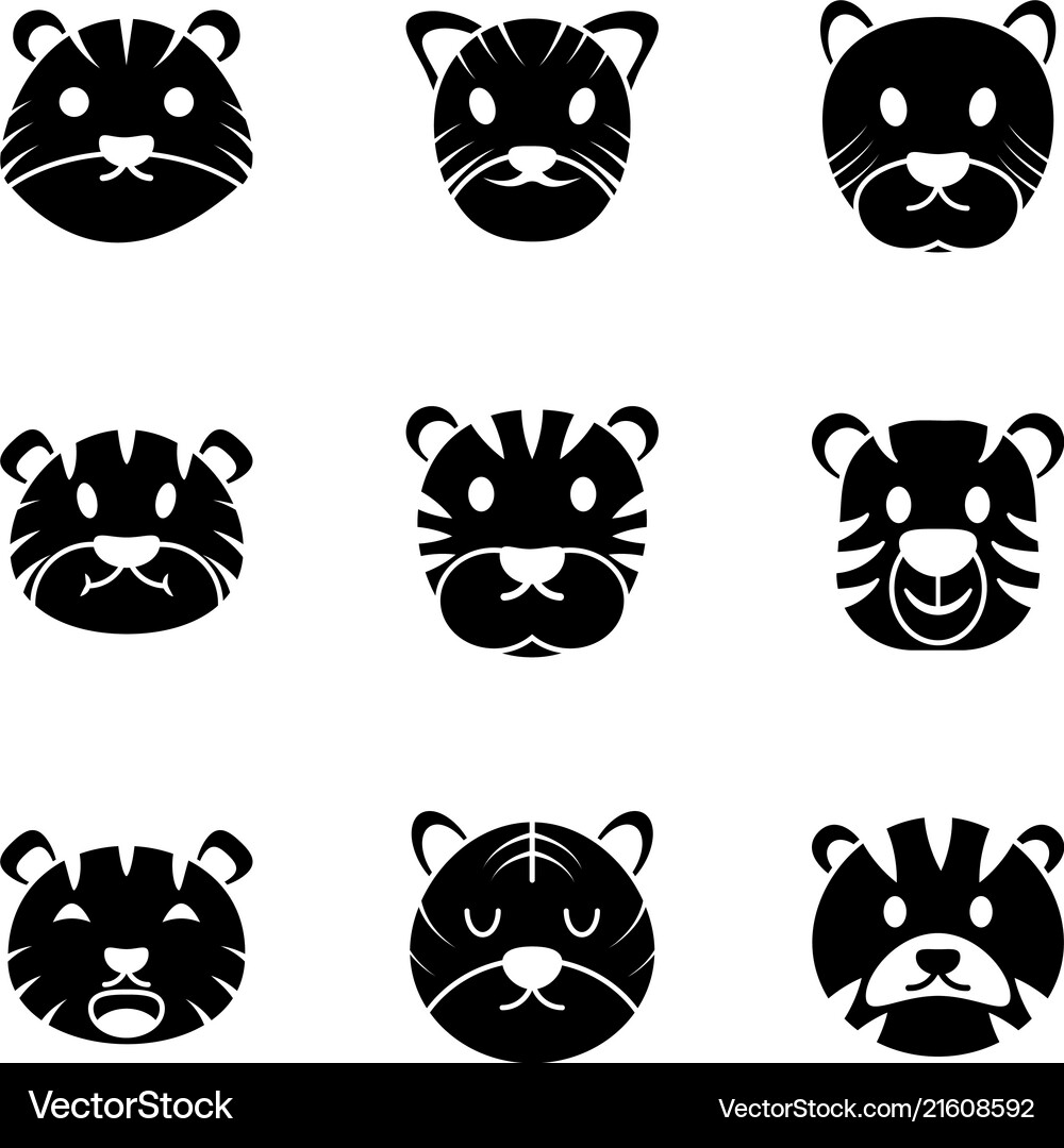 Tiger cartoon glyph icons Royalty Free Vector Image