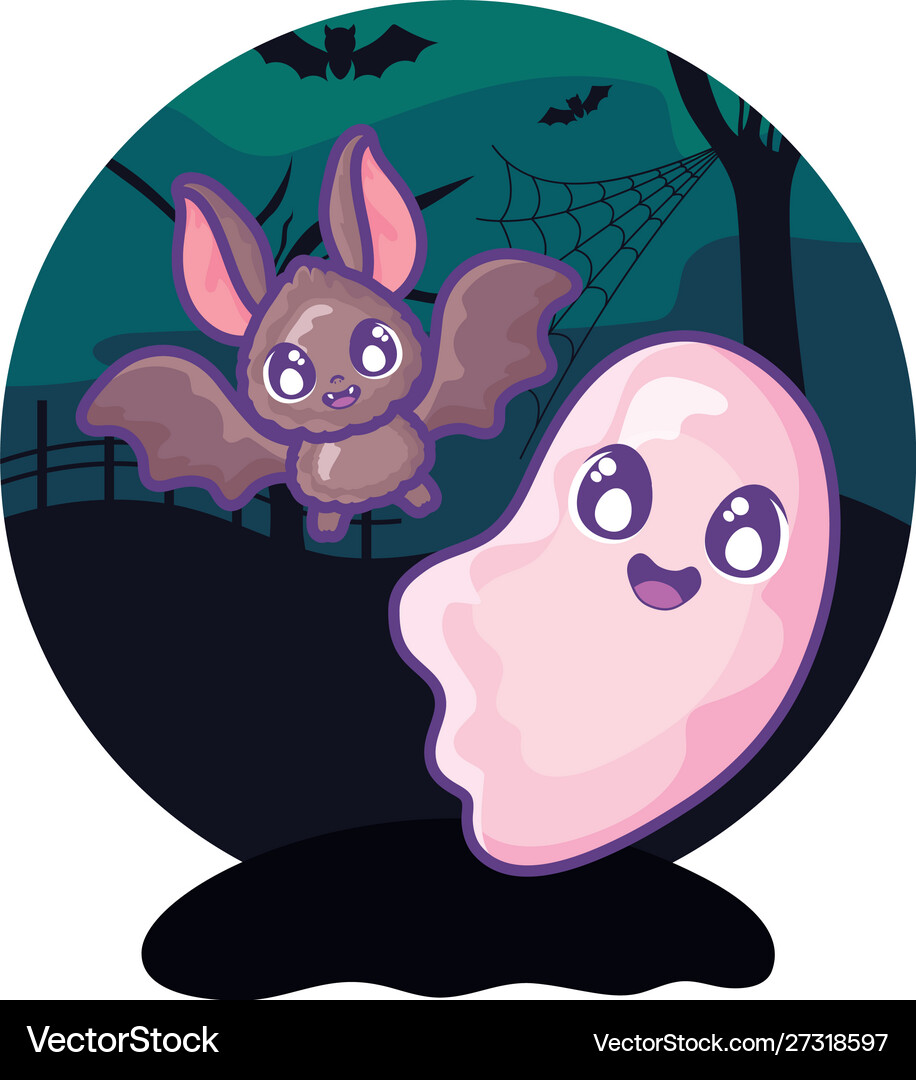 Bat flying with ghost on halloween scene Vector Image