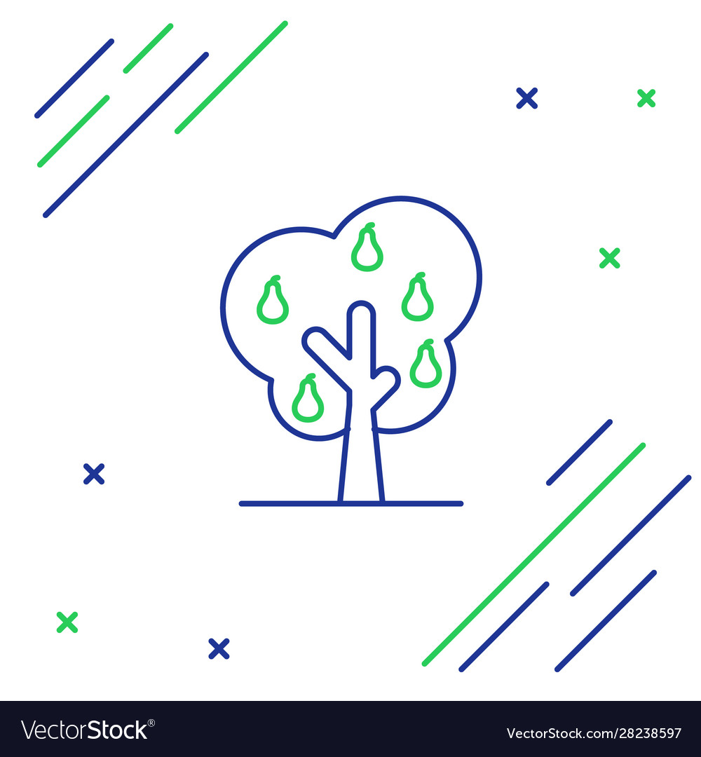 Blue and green line tree with pears icon isolated Vector Image