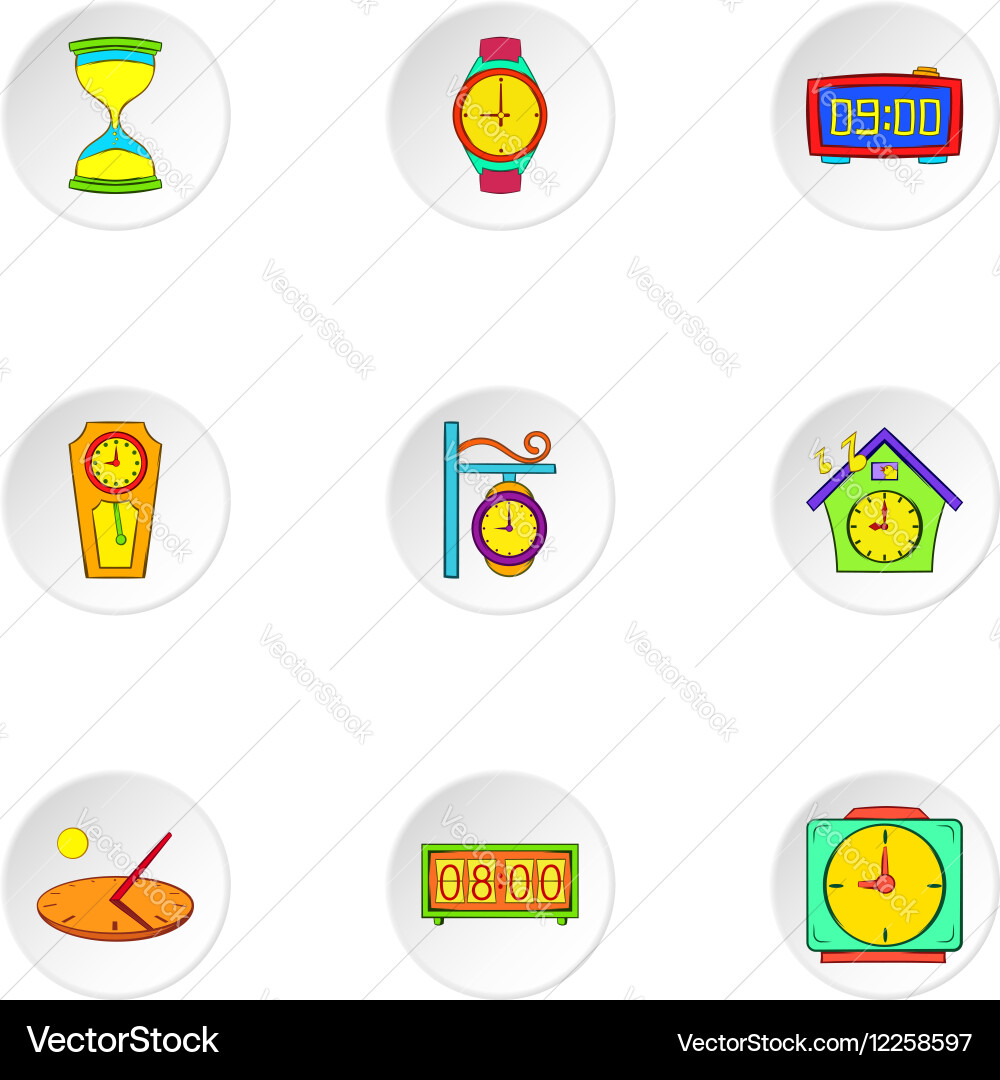 Clock icons set cartoon style Royalty Free Vector Image