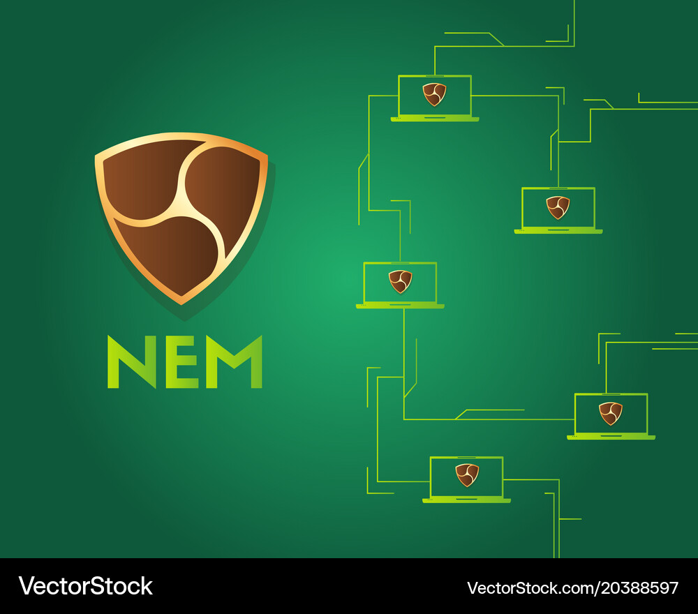 Cryptocurrency nem blockchain on green background Vector Image