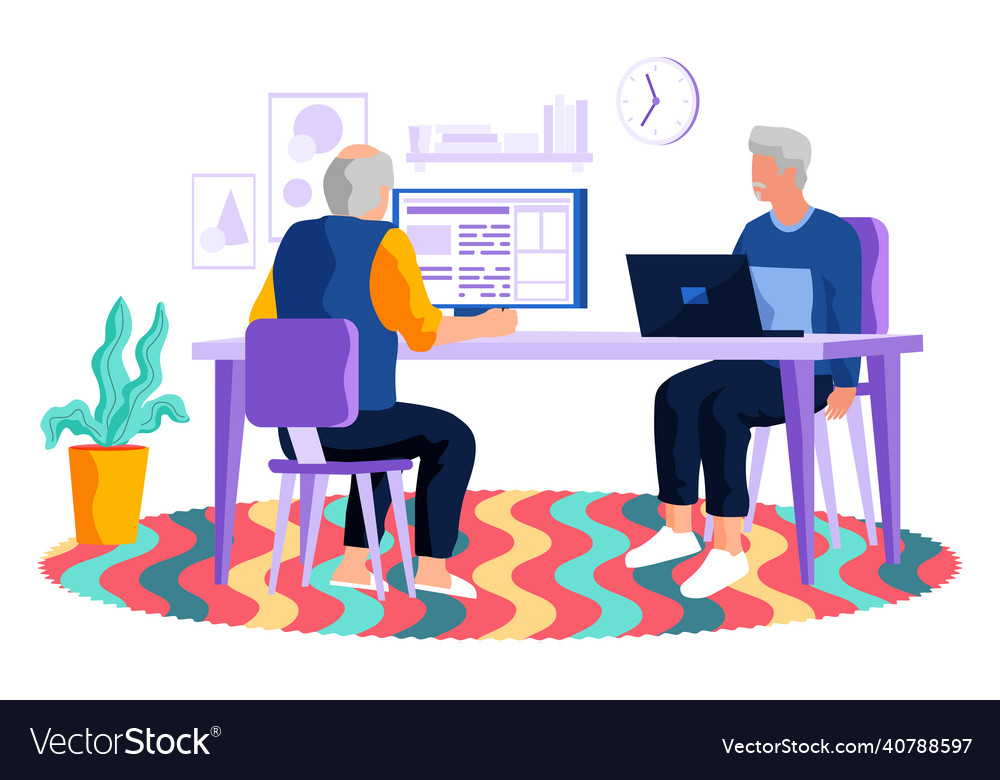 Old people using computer and technology elderly Vector Image