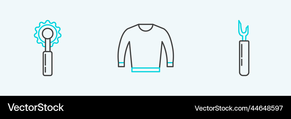 Set line cutter tool and sweater icon Royalty Free Vector