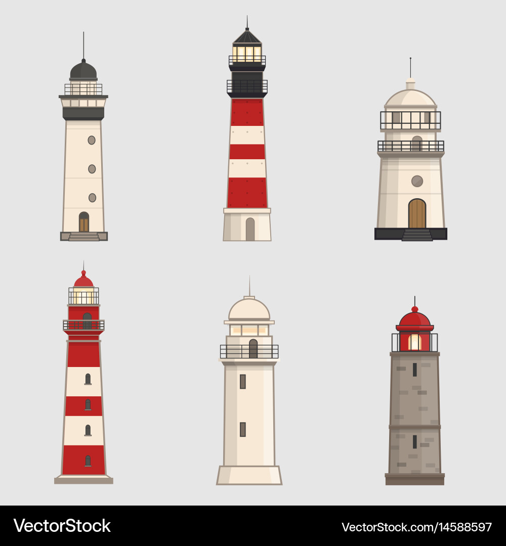 Set of different lighthouses on light background Vector Image