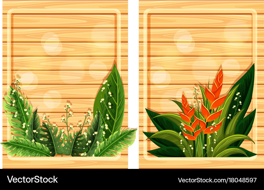 Two wooden boards with flower frames Royalty Free Vector