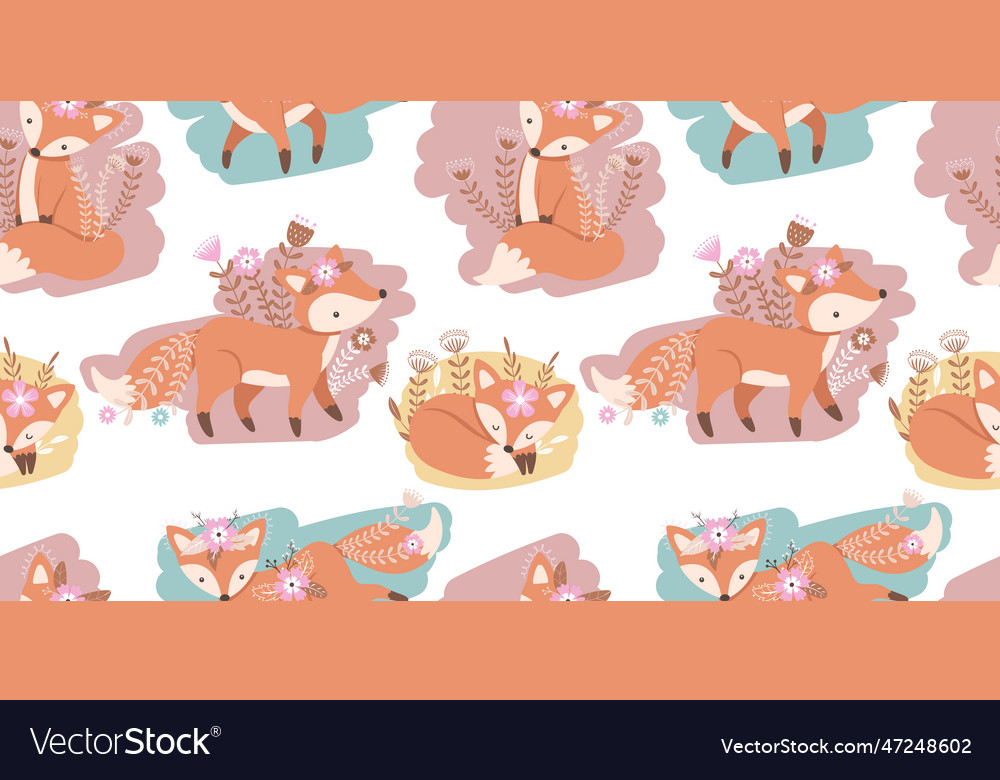 Beautiful folk fox seamless pattern Royalty Free Vector