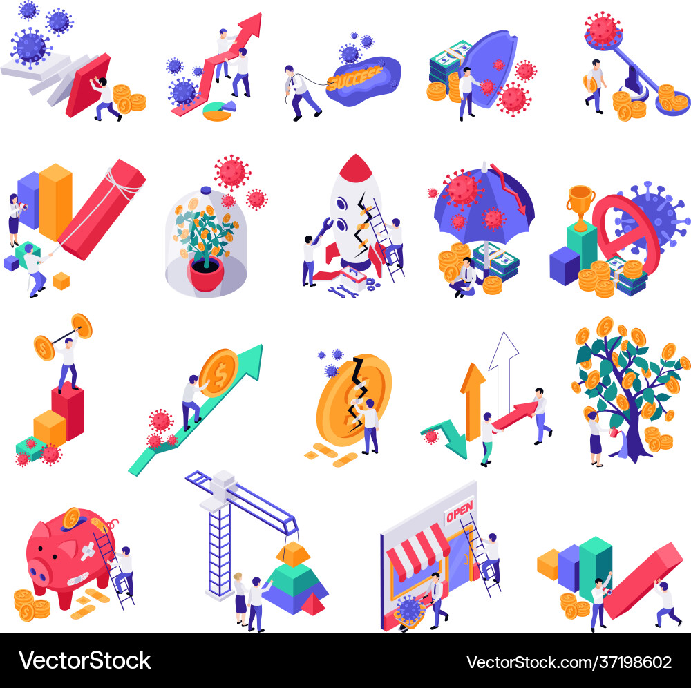 Business recovery icon set Royalty Free Vector Image