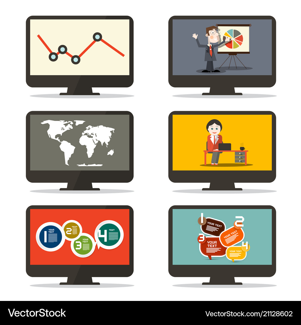 Business symbols on computer icons Royalty Free Vector Image