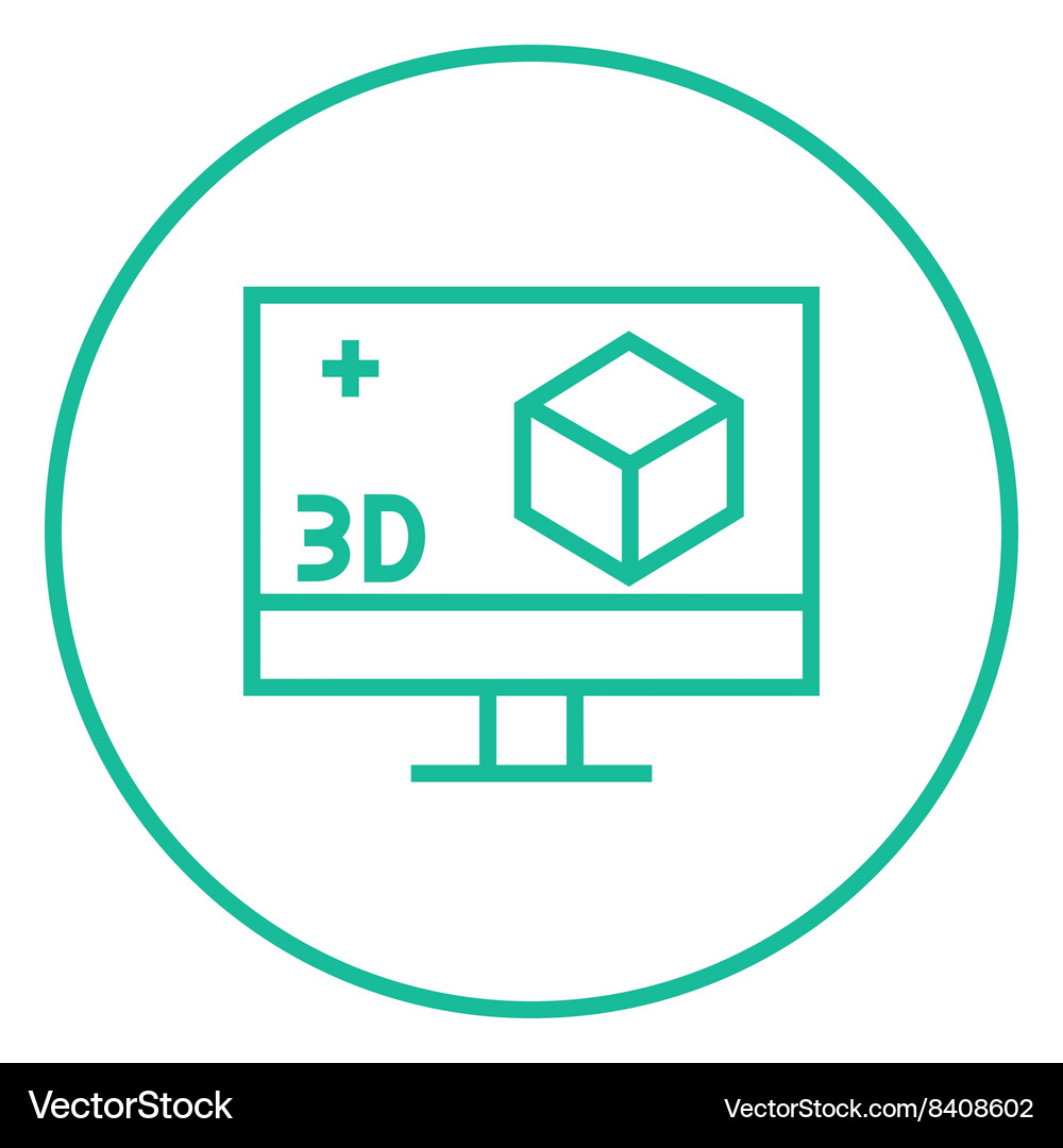 Computer monitor with 3d box line icon Royalty Free Vector