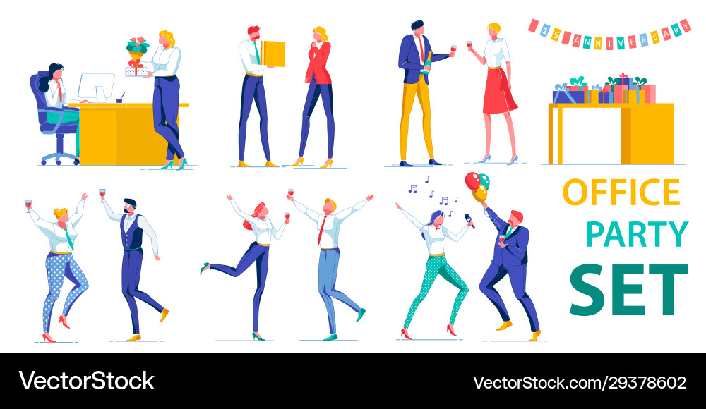 Events and celebrations at work office party set Vector Image