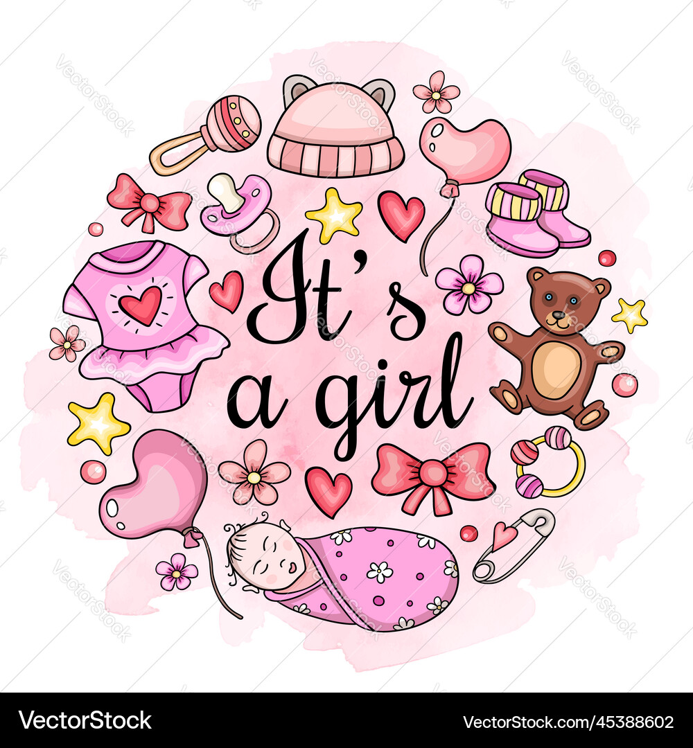 Greeting card its a girl Royalty Free Vector Image