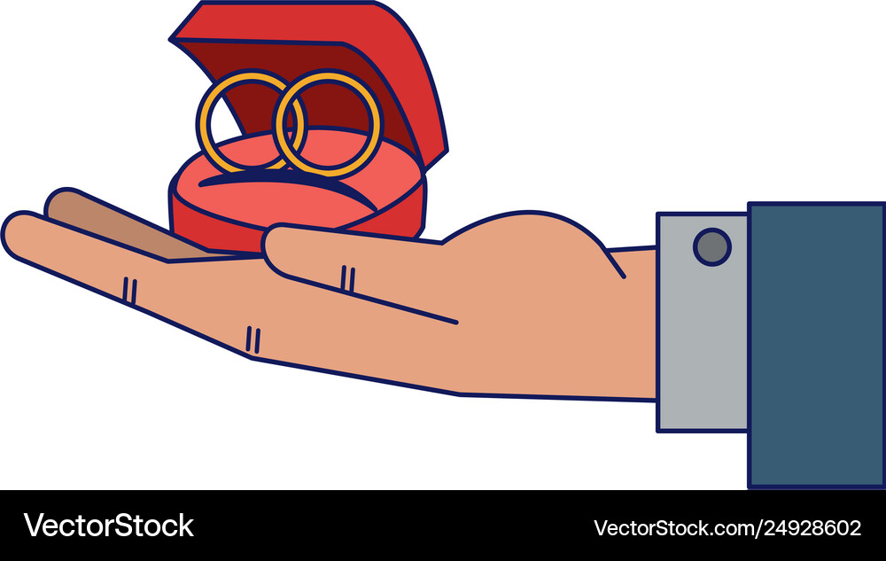 Hand with wedding rings cartoon blue lines Vector Image