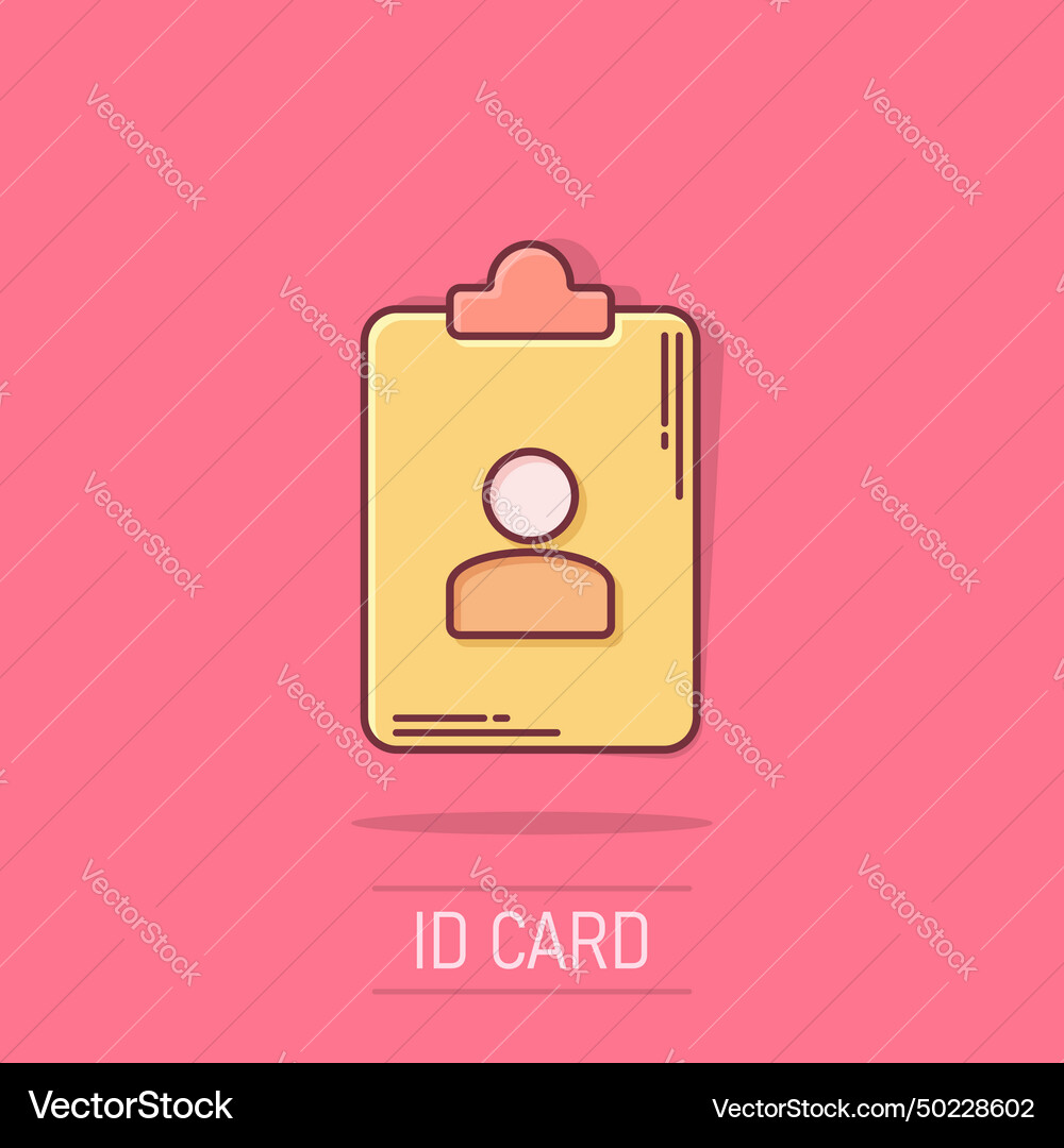 Id card icon in comic style identity tag cartoon Vector Image