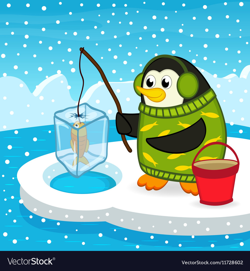 Penguin on Ice Fishing Royalty Free Vector Image