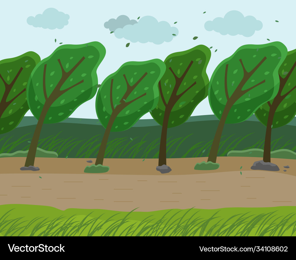 Strong wind and heavy fall leaves in the Vector Image