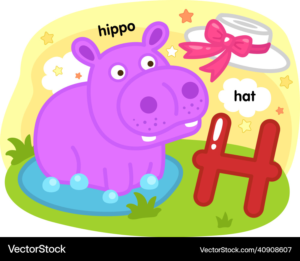 Alphabet isolated letter h-hippo-hat Royalty Free Vector