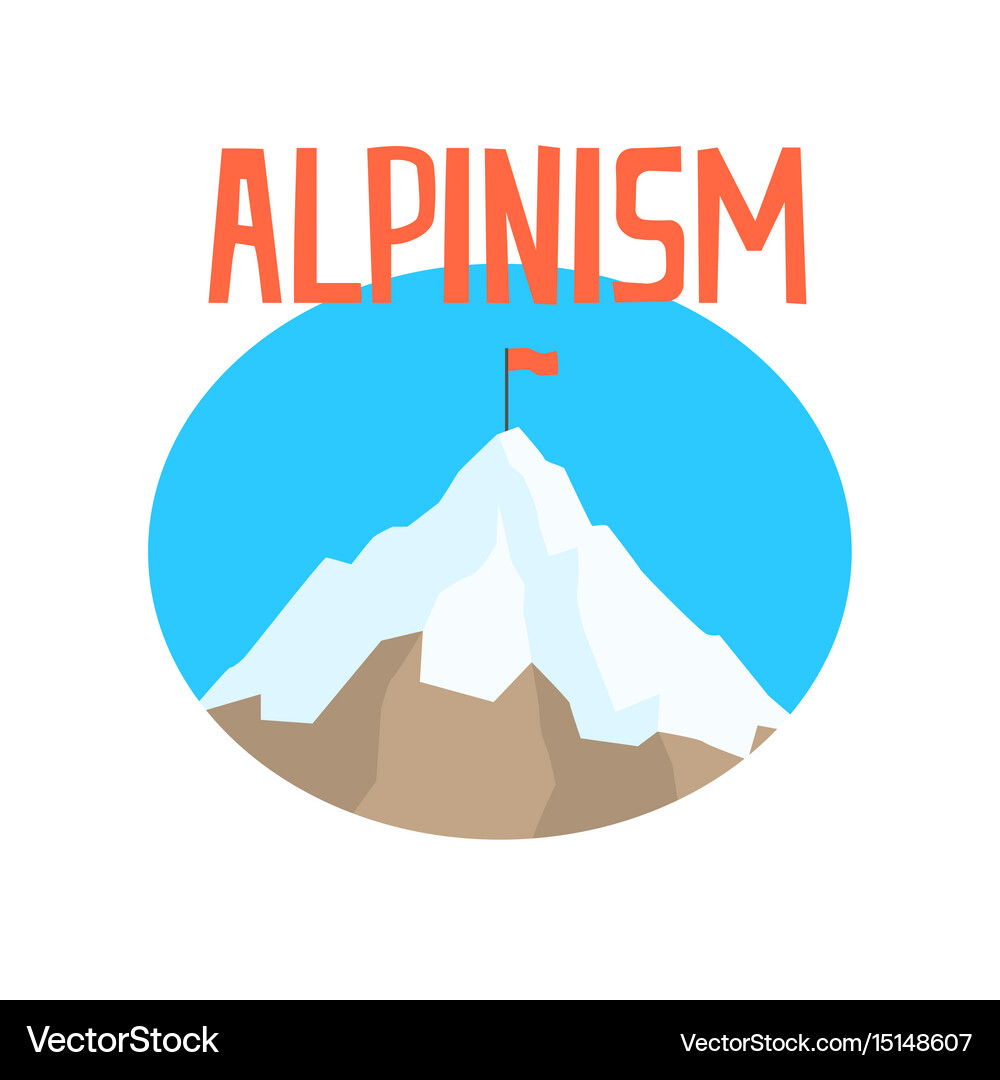 Alpinism badge peak mountain label Royalty Free Vector Image