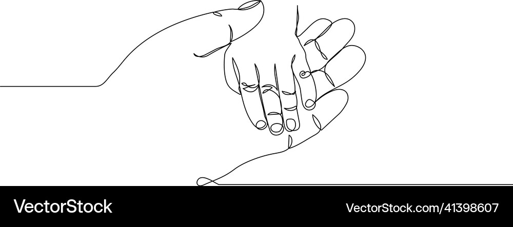Baby hand on mothers hand continuous line drawing Vector Image