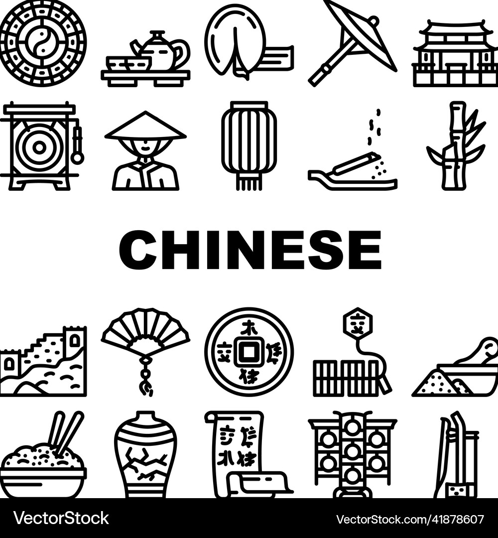 Chinese accessory and tradition icons set Vector Image