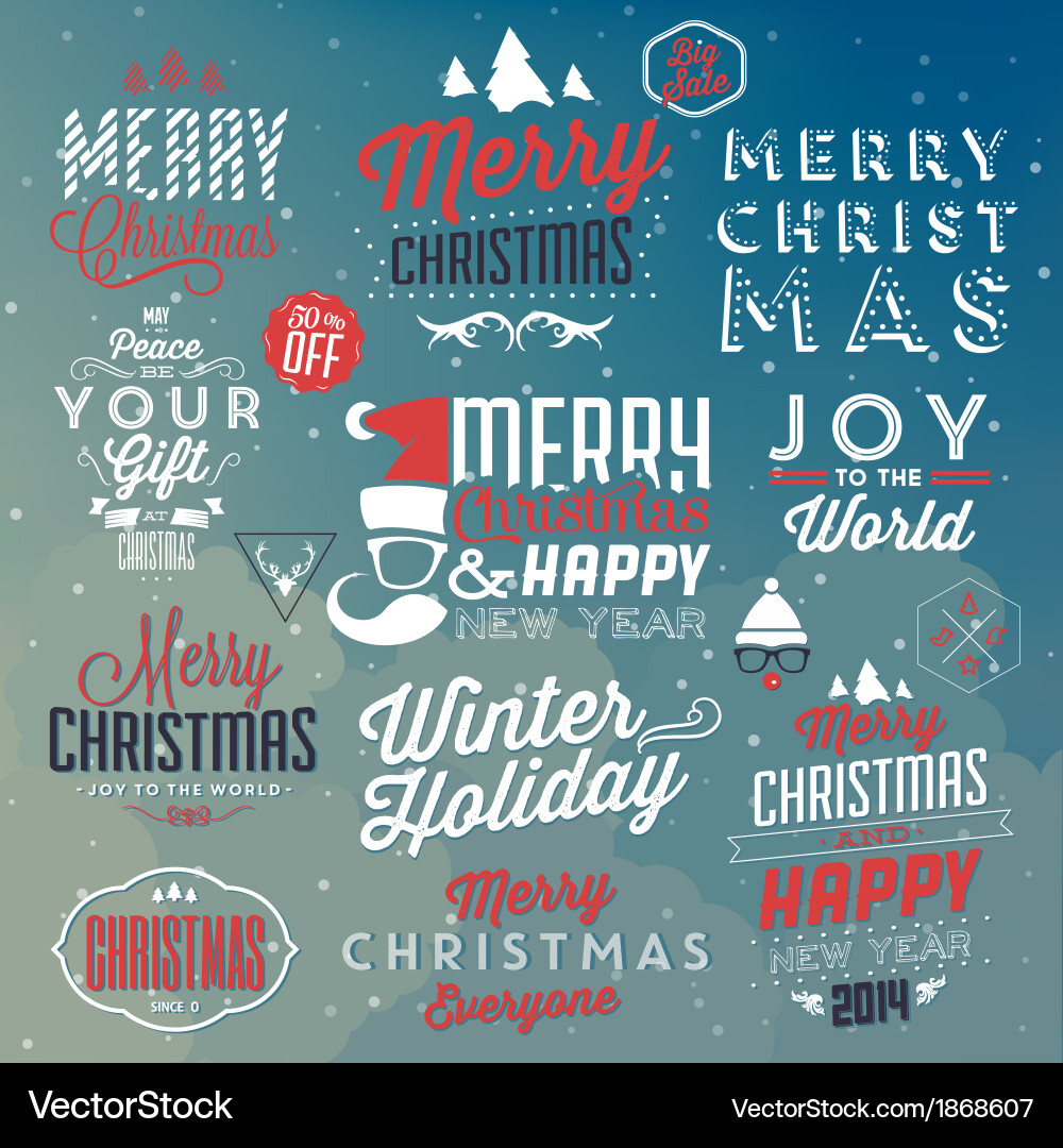 Collection of typographic christmas design Vector Image