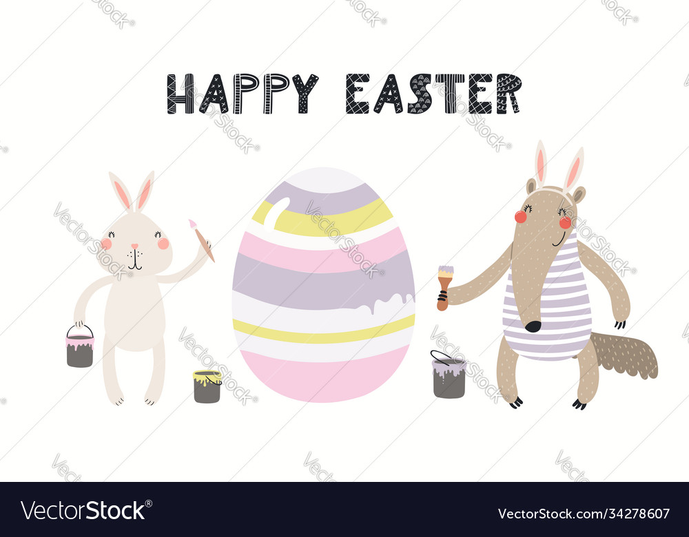 Cute animals easter card Royalty Free Vector Image
