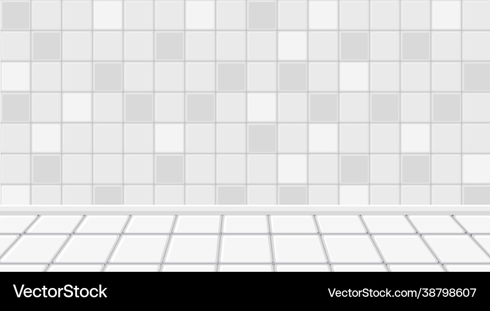 Empty white room with tiles floor and wall Vector Image