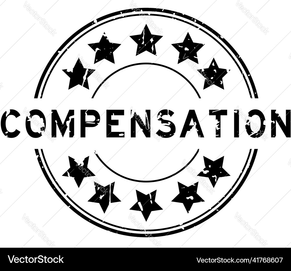 Grunge black compensation word with star icon Vector Image