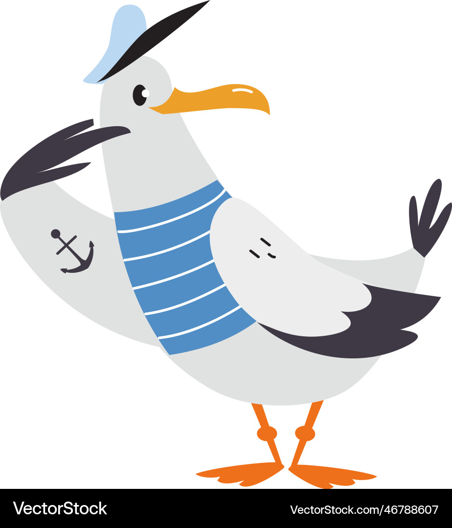Gull character with webbed feet wearing striped Vector Image