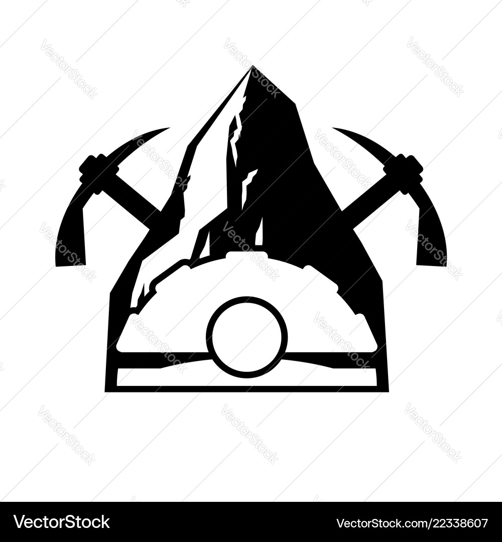 Mining logo meiner emblem helmet and pickaxe and Vector Image