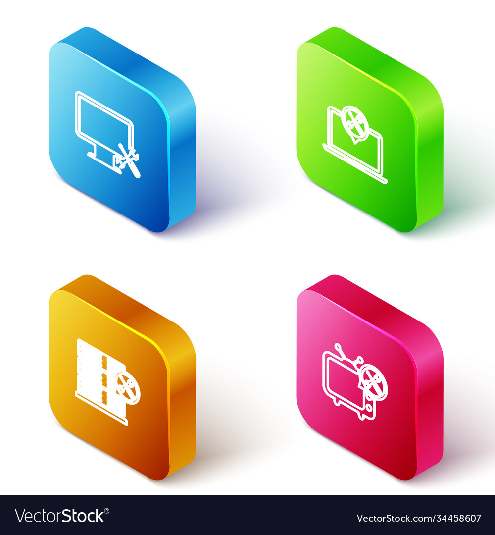 Set isometric line computer monitor service Vector Image