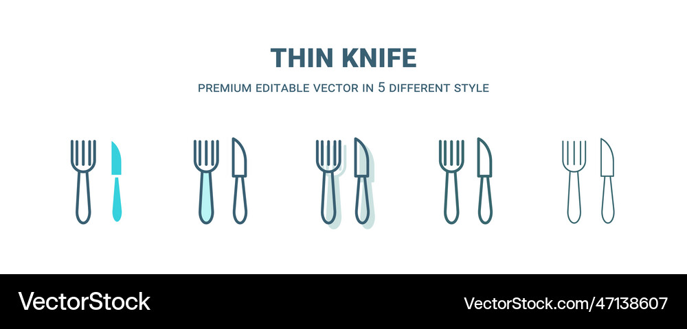 Thin knife icon in 5 different style outline Vector Image