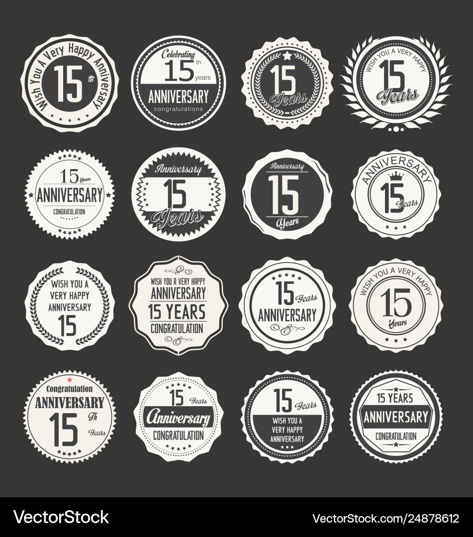 Anniversary retro labels 15 years collection 2 Vector Image