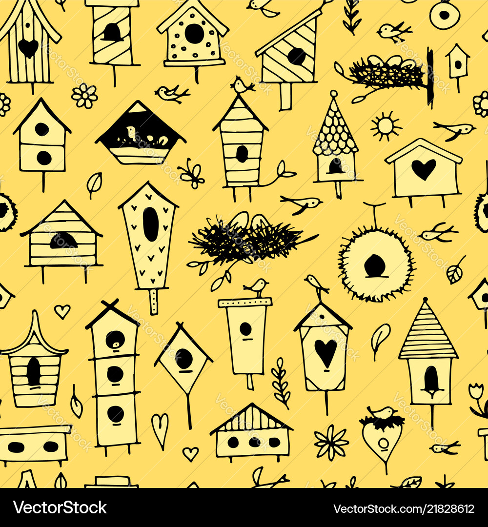 Birdhouses seamless pattern for your design Vector Image