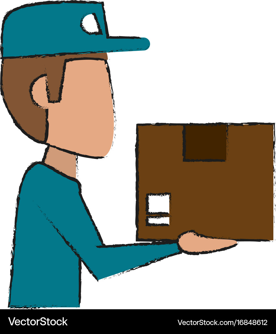 Colorful delivery man doodle over white background