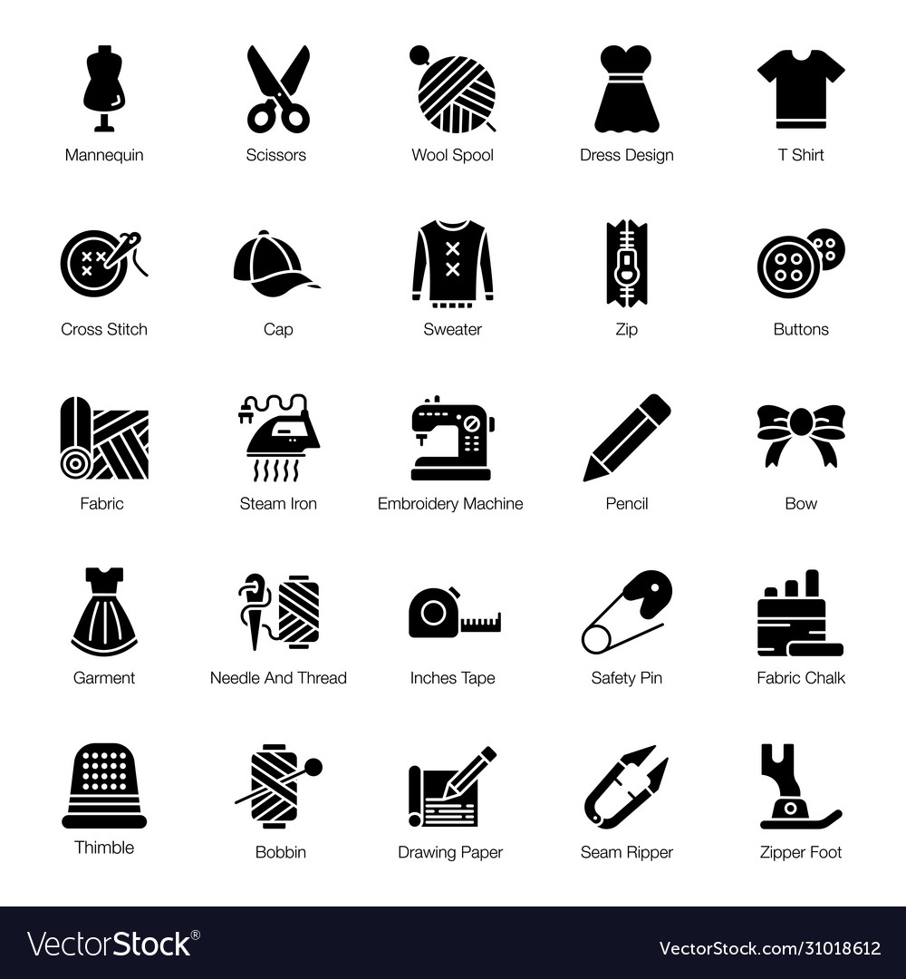 Compact sewing glyph icons pack Royalty Free Vector Image Compact sewing glyph icons pack Royalty Free Vector Image