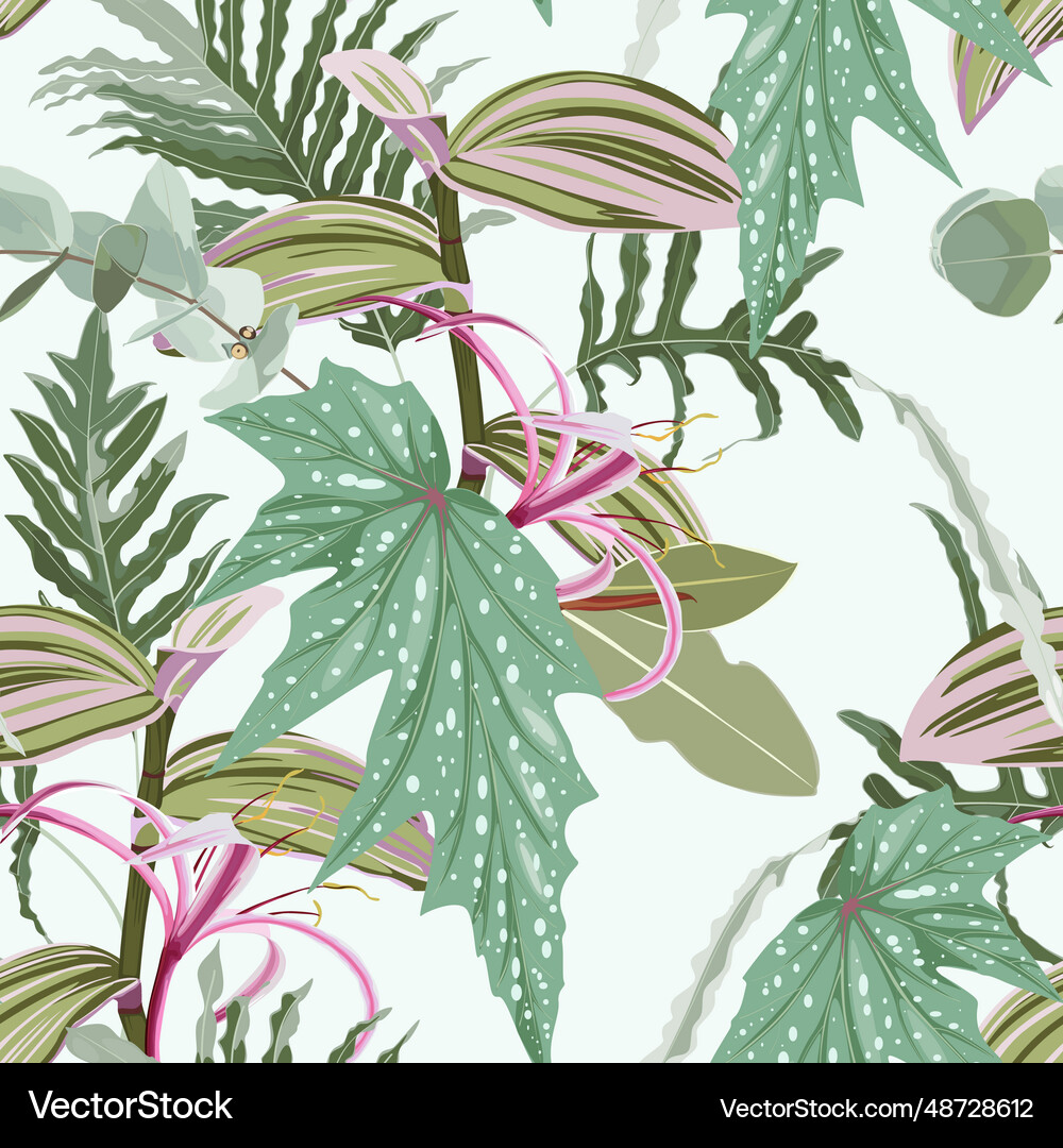 Floral seamless pattern pink tropical leaves Vector Image