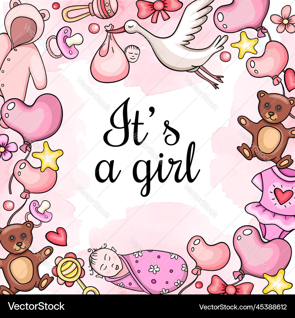 Greeting card its a girl Royalty Free Vector Image