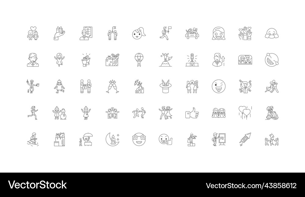 Happiness ideas linear icons line signs set Vector Image