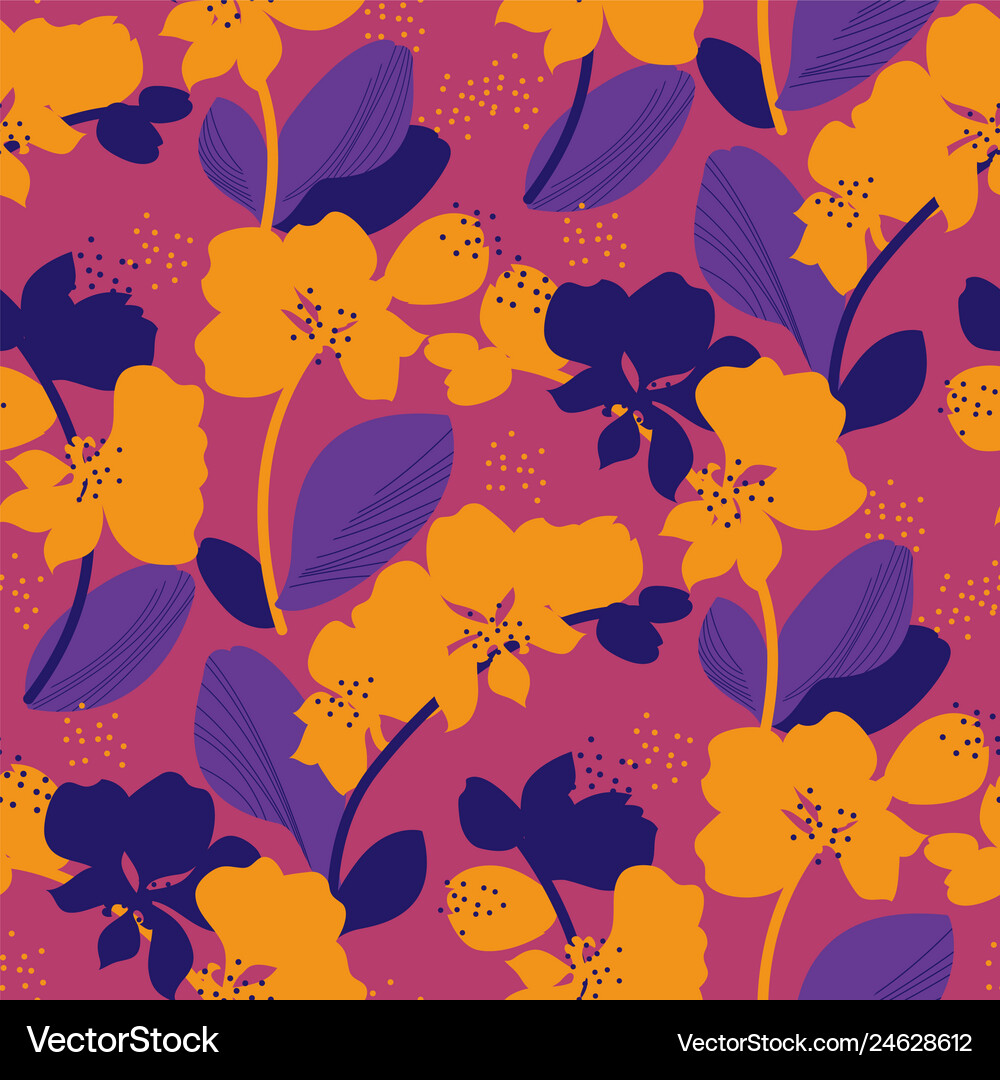 Orchid seamless pattern in bright retro 60s colors