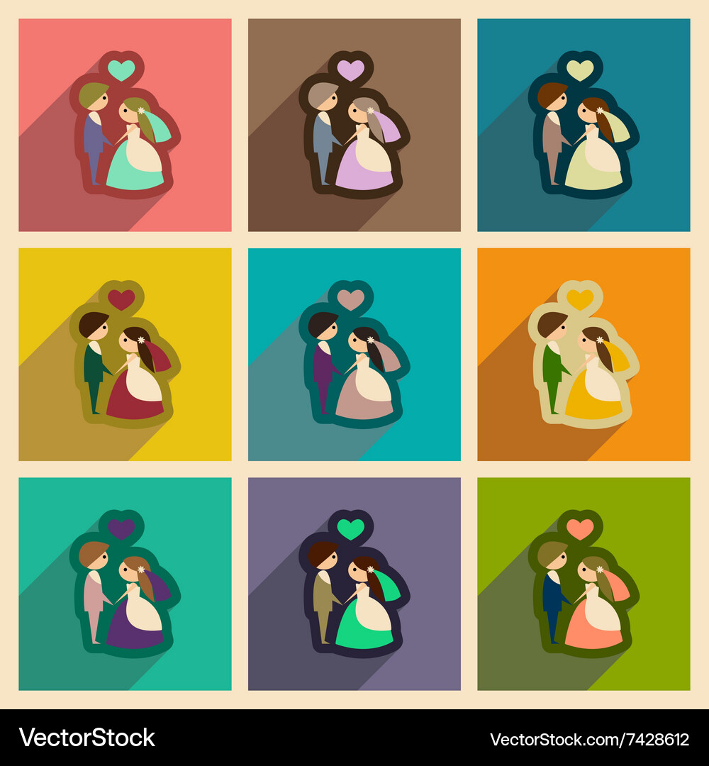 Set of flat web icons with long shadow bride Vector Image