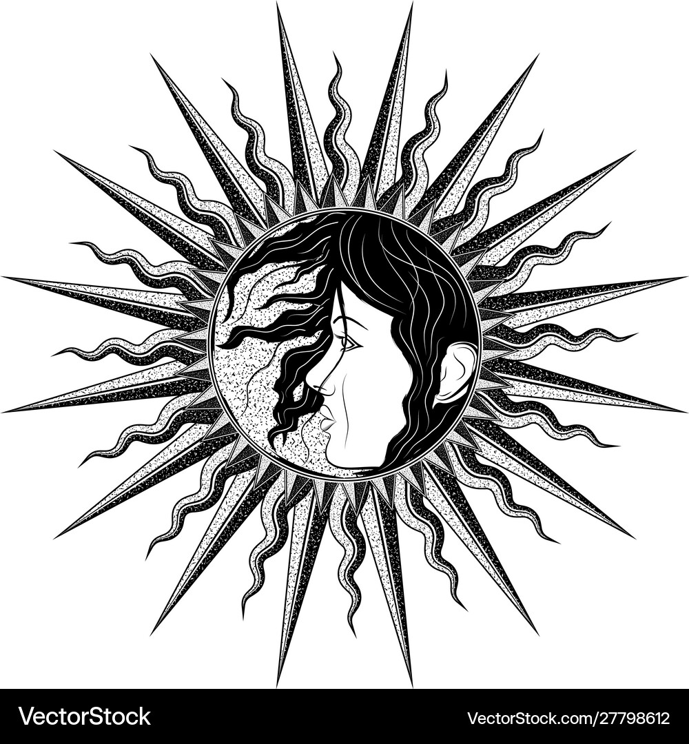 Sun face girl 0001 Royalty Free Vector Image - VectorStock