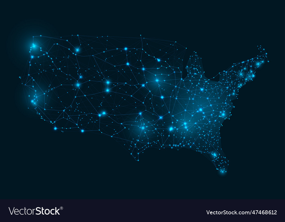 Usa grid wireframe map connected network Vector Image