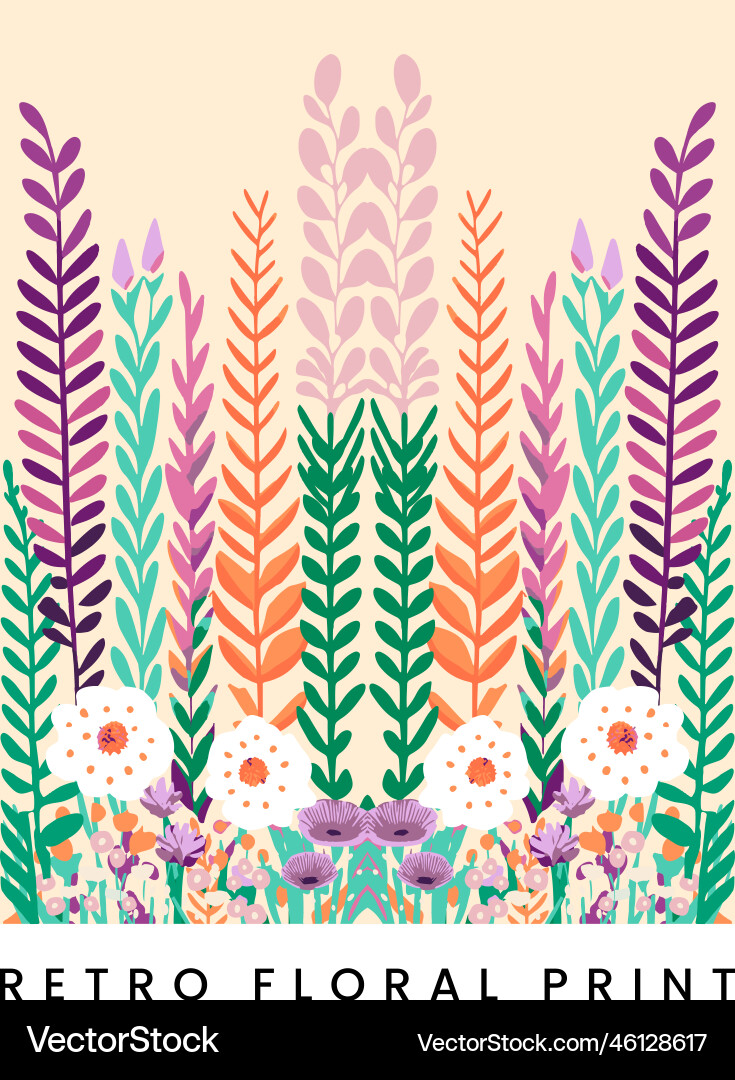 Abstract retro screen print botanical garden Vector Image