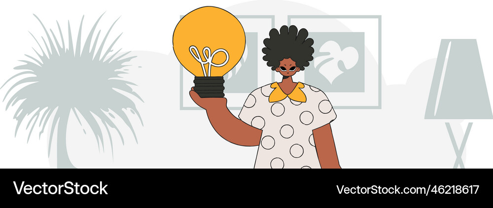 An elegant guy holds a light bulb in his hands Vector Image