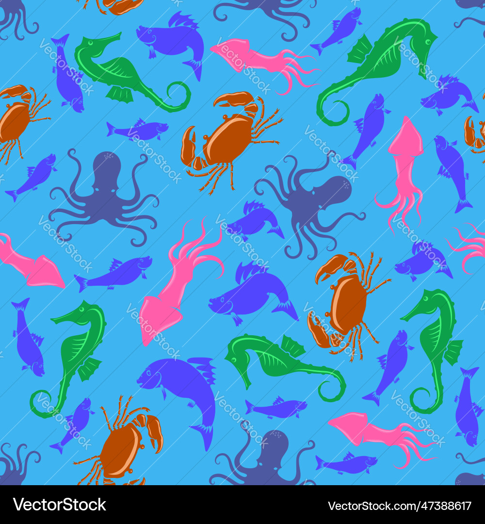 Colored seahorse crab octopus squid icon fish Vector Image