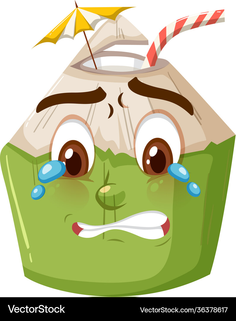 Cute coconut cartoon character with crying face Vector Image