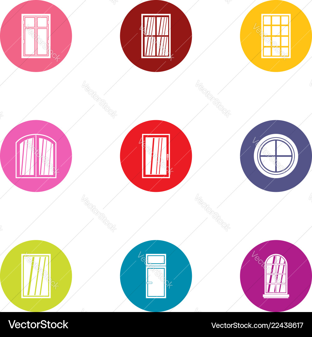 French door icons set flat style Royalty Free Vector Image