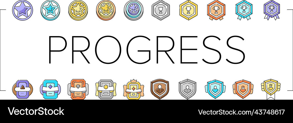 Game progress award and medal icons set Royalty Free Vector